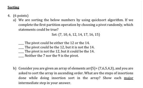 Solved Sorting Points A We Are Sorting The Below Chegg