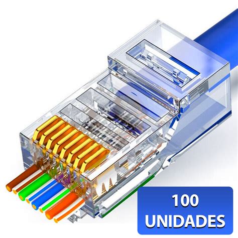 Kit 100 Conector Rj45 De Passagem Ez Crimp Cat5e Ouro Vazado Escorrega O Preço