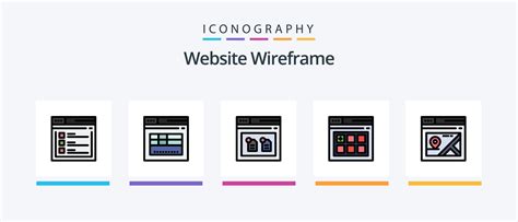 Website Wireframe Line Filled Icon Pack Including Web Page Web Quicklinks Share Web