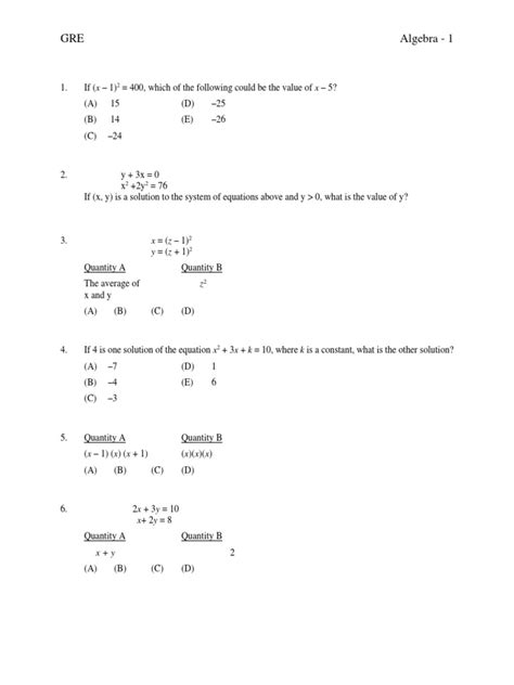Gre Algebra 1 Download Free Pdf Mathematics