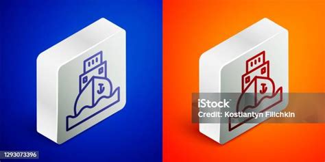 파란색과 주황색 배경에 격리 된 등색 선화물 선 아이콘 실버 스퀘어 버튼 벡터 누름 버튼에 대한 스톡 벡터 아트 및 기타 이미지 누름 버튼 대형 선박 돛 Istock