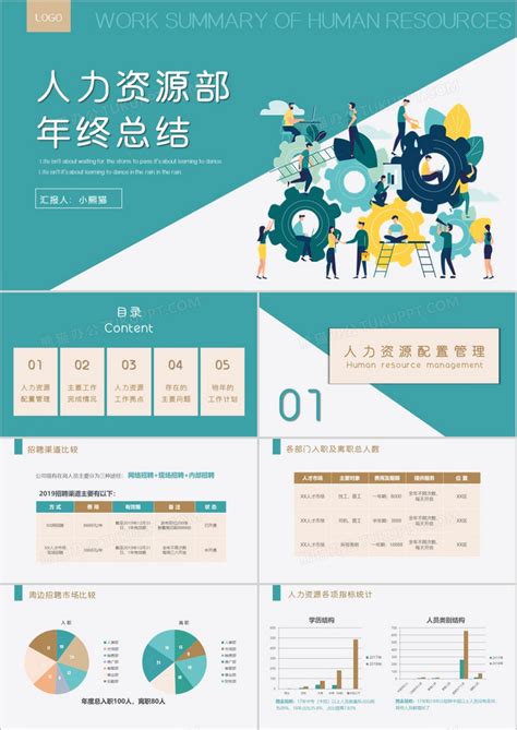 2020简约商务风人事行政部年终总结PPT模板下载 熊猫办公