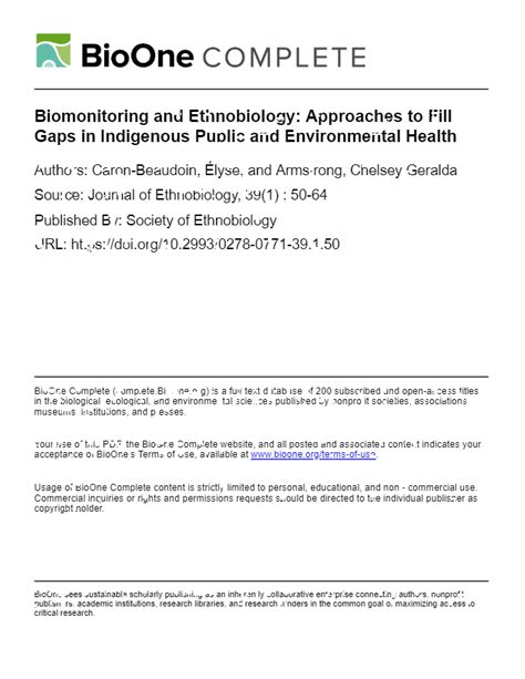 Biomonitoring And Ethnobiology Approaches To Fill Gaps In Indigenous Public And Environmental