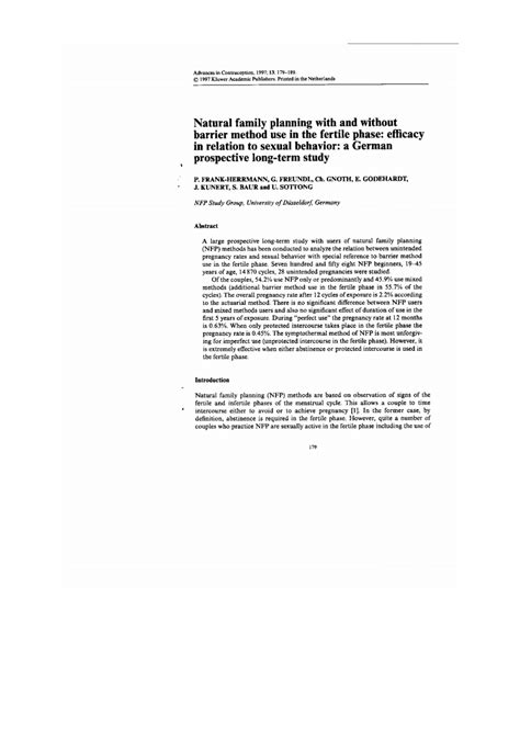 PDF Natural Family Planning With And Without Barrier Method Use In The Fertile Phase Efficacy