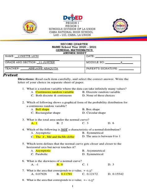 answer sheet stat and prob mod4 ll pdf