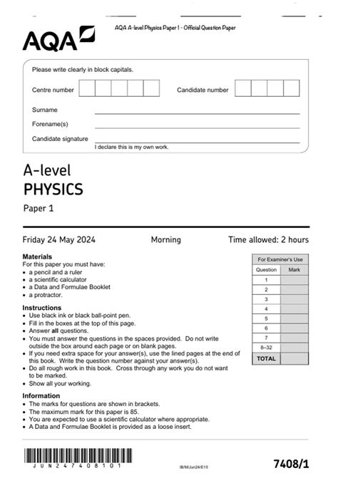 Aqa A Level Physics 2024 Paper 1 Question Paper Ms Attached Aqa A Level Physics Stuvia Uk