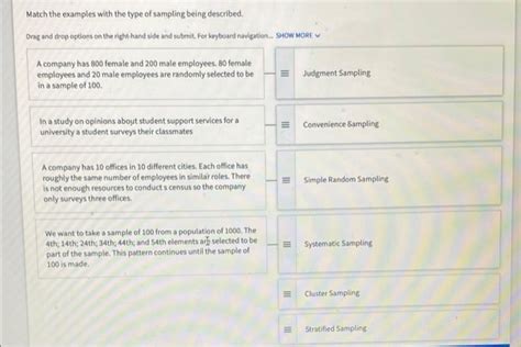 Solved Match The Examples With The Type Of Sampling Being Chegg