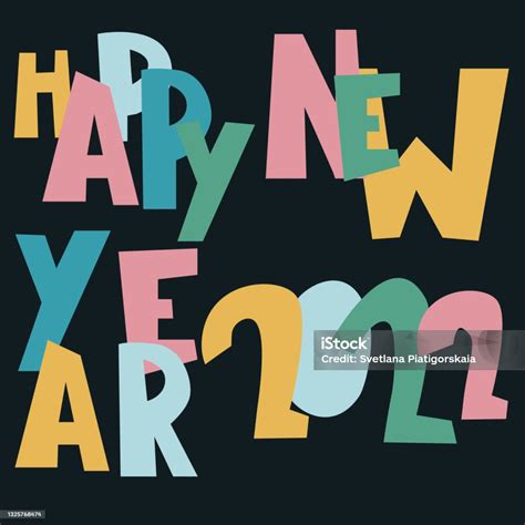 새해 복 많은 2022 디자인 손으로 쓴 인사말 문구 어두운 배경에 여러 가지 빛깔의 굵은 글자 12월 31일에 대한 스톡 벡터 아트 및 기타 이미지 Istock