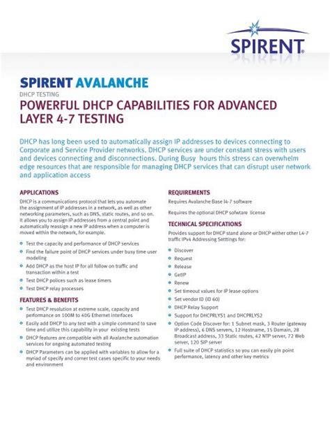 avalanche dhcp testing datasheetadvanced dhcp spirent