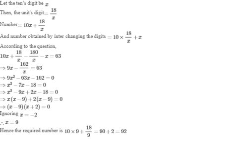 A Two Digit Number Is Such That Product Of Its Digits Is When Is Subtracted From The No