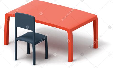 3d Red Classroom Table With Black Chair Png Svg