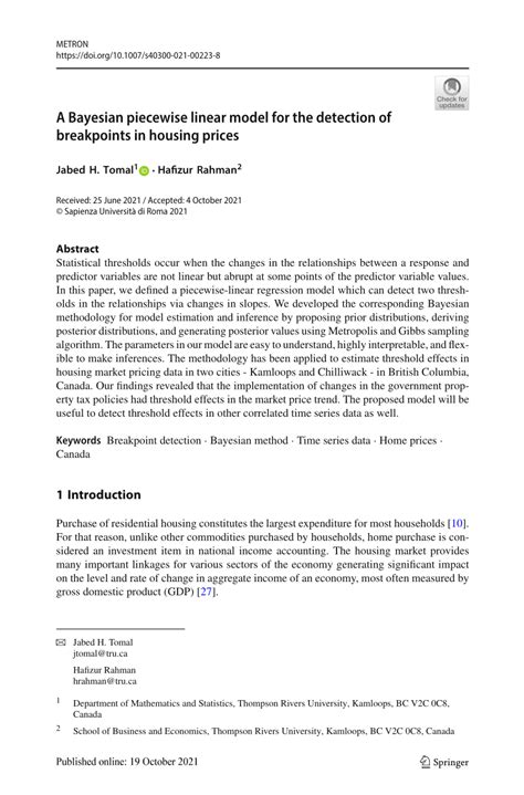 Pdf A Bayesian Piecewise Linear Model For The Detection Of Breakpoints In Housing Prices