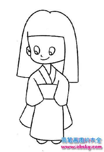 穿和服的日本女孩简笔画 小女孩 儿童简笔画图片大全