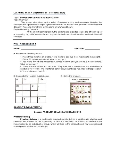 Learning Task 4 Pdf Reason Puzzles