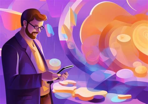 Premium Photo Man Using Mobile Phone Isolated On Violet Abstract Background Internet Payment