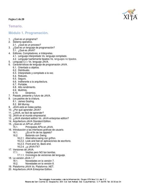 temario de java pdf páginas del servidor java java lenguaje de