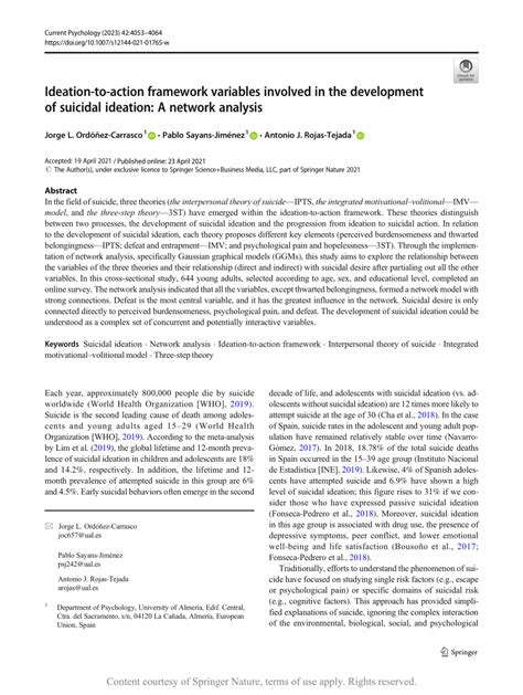 Ideation To Action Framework Variables Involved In The Development Of