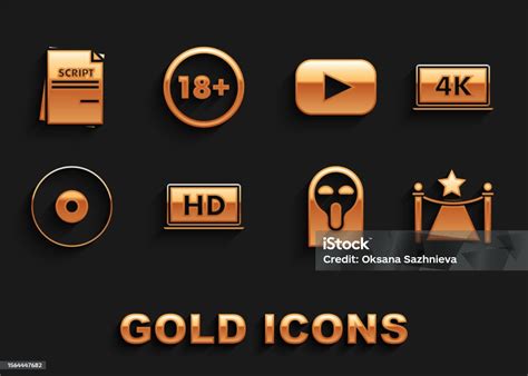 Hd 비디오 기술 4k 카펫 장벽 및 별 재미있는 무서운 유령 마스크 Cd 또는 Dvd 디스크 재생 시나리오 및 18세 미만 아이콘으로 노트북 화면을 설정합니다 벡터 Hd