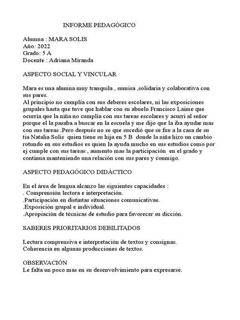 Informe Pedagogico Pdf