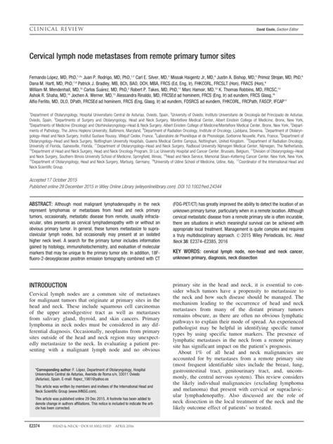 Cervical Lymph Node Metastases From Remote Primary Tumor Sites Pdf Metastasis Head And