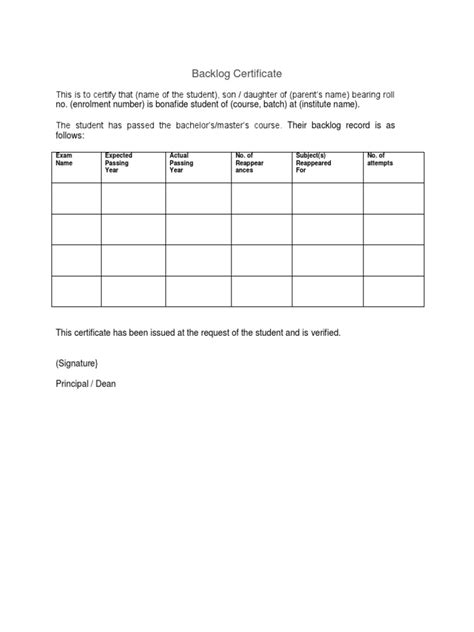 Backlog Certificate Format Pdf 31d5853b97 Pdf Career And Growth