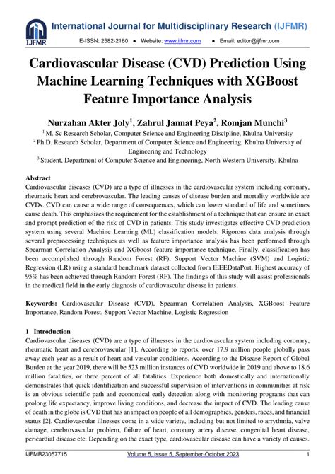 Pdf Cardiovascular Disease Cvd Prediction Using Machine Learning Techniques With Xgboost