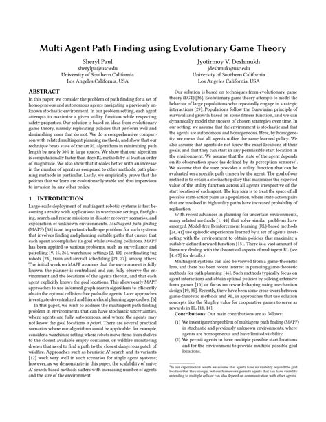 Pdf Multi Agent Path Finding Using Evolutionary Game Theory