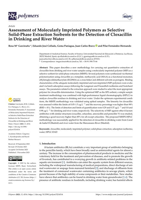 Pdf Assessment Of Molecularly Imprinted Polymers As Selective Solid Phase Extraction Sorbents