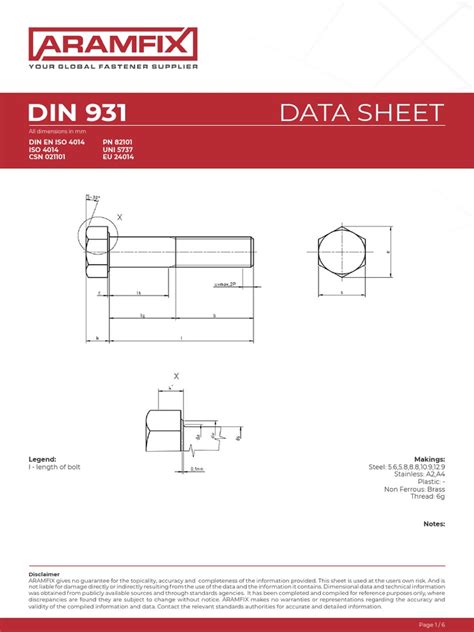 Datasheet Din 931 | Download Free PDF | Steel | Materials Science