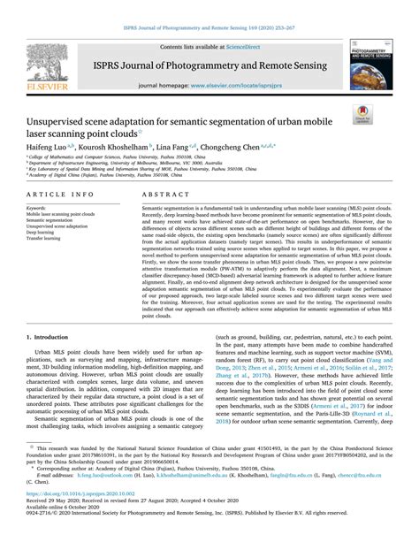 Pdf Unsupervised Scene Adaptation For Semantic Segmentation Of Urban Mobile Laser Scanning