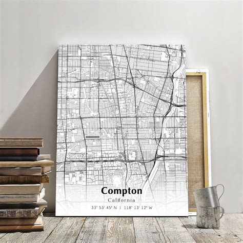 Compton City Map Print Compton California Map Poster Usa City Street