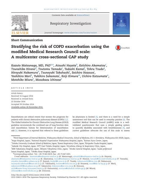 Pdf Stratifying The Risk Of Copd Exacerbation Using The Modified Medical Research Council