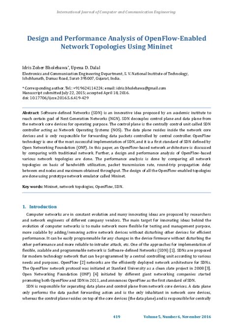 pdf design and performance analysis of openflow enabled network