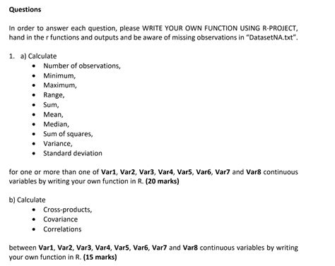Solved This Is An R Programming Project Important Write Chegg