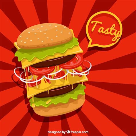 Free Vector Red Background With Tasty Burger