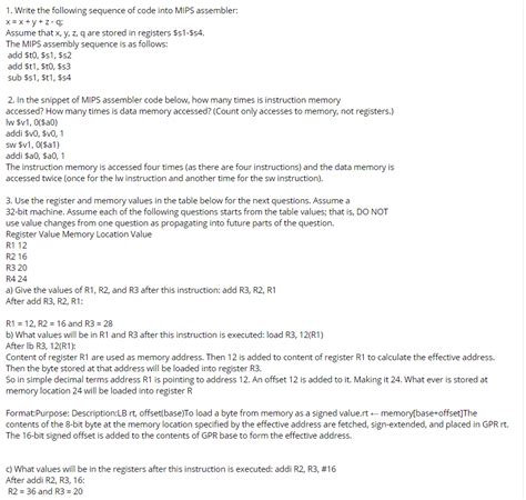 Write The Following Sequence Of Code Into Mips