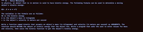 Solved In Python 2 Value Returning Objects Kinetic Energy Ke5mv2 The Variables In