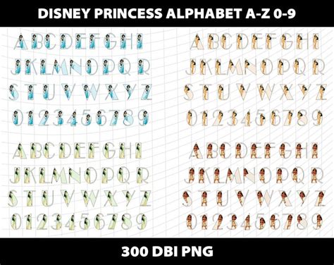 Princess Alphabet Letters Cliparts Bundle Png Sublimation Dtf Font
