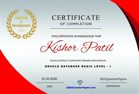 Oracledatabasebasic Oracle Oracledatabase Certificateofcompletion Kishor Patil