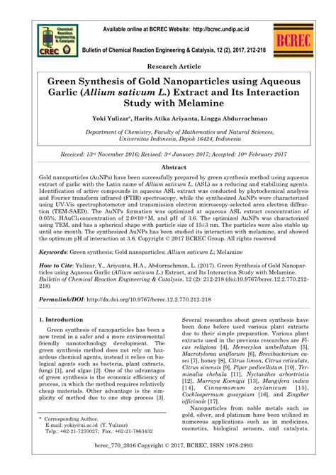 Pdf Green Synthesis Of Gold Nanoparticles Using Aqueous Garlic