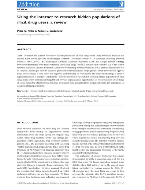 Pdf Using The Internet To Research Hidden Populations Of Illicit Drug Users A Review