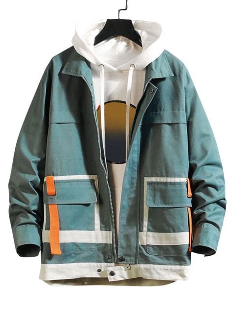 Pocket Design Zip Up Casual Jacket Silk Blue Affiliate Zip