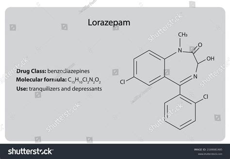 Lorazepam Benzodiazepine Chemical Structure Drug Class Stock Vector