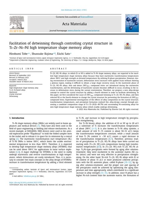 123 Facilitation Of Detwinning Through Controlling Crystal Structure In Ti Zr Ni Pd High