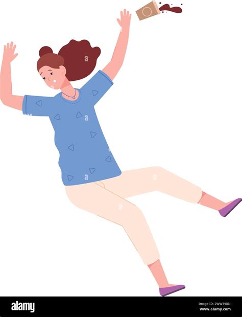 Woman Slip On Floor Falling Person Drop Coffee Cup Isolated On White Background Stock Vector