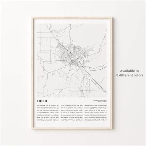 Chico Map Print Chico Travel Map Chico Wall Decor Art Chico California Housewarming T Etsy