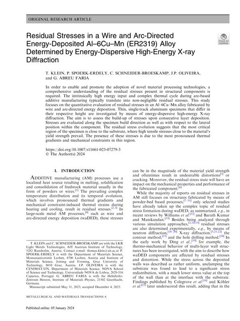 Pdf Residual Stresses In A Wire And Arc Directed Energy Deposited Al