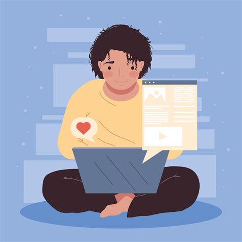 Premium Vector Blogger Woman Using Laptop