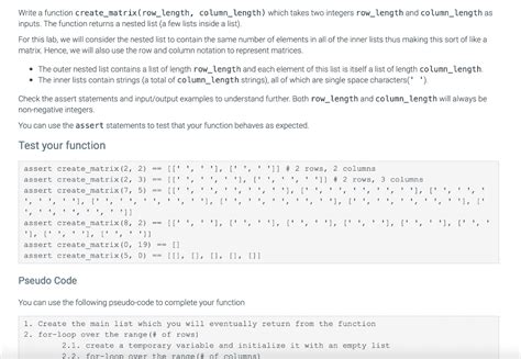 Solved Write A Function Creatematrix Rowlength