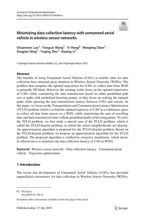Pdf Minimizing Data Collection Latency With Unmanned Aerial Vehicle In Wireless Sensor Networks